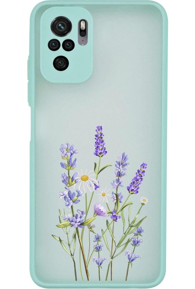 Moodcase Xiaomi Redmi Note 10S Uyumlu Lavender Desenli Kamera Korumalı Buzlu Şeffaf Lüx Telefon Kılıfı