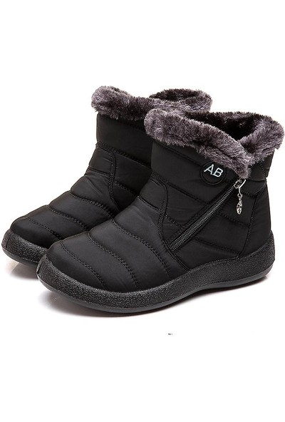 Jessieyou Mall Kadınlar İçin Kürk Ayak Bileği Su Geçirmez 11 cm Topuk Çizmeleri (Yurt Dışından)