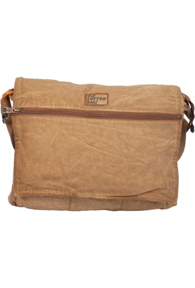 Old Cotton Cargo Omuz Çantası Laptop Çantası 8128 Camel Renk -38*30*15 cm