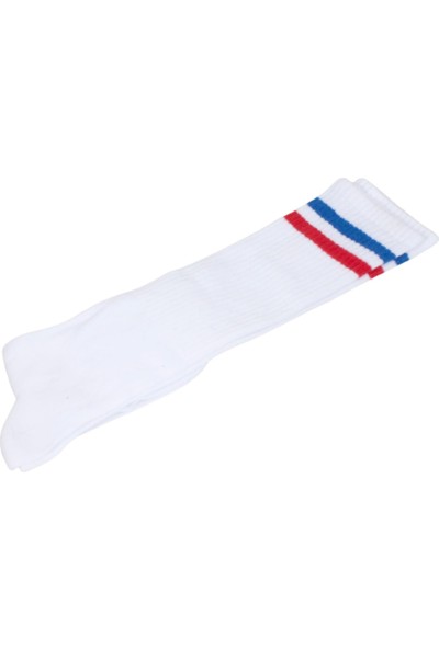 Afillix Concept Beyaz Mavi Kırmızı Çizgili Dizaltı Çorap 36-42