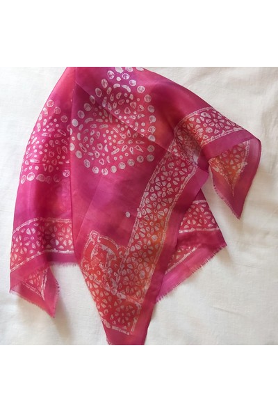 Nar Çiçeği Fular Ipek Mumlama Batik