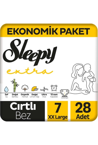 Sleepy Extra Günlük Aktivite Ekonomik Paket Bebek Bezi 7 Numara Xxlarge 28'li Sleepy Extra Günlük Aktivite Ekonomik Paket Bebek Bezi 7 Numara Xxlarge 28'li