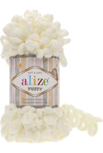 Alize Puffy El Ile Örülen Krem Renk El Örgü Ipi