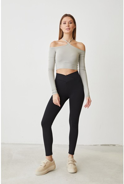 Lime Moda Çarpraz Bel Detay Tayt-Siyah Lime Moda Çarpraz Bel Detay Tayt-Siyah