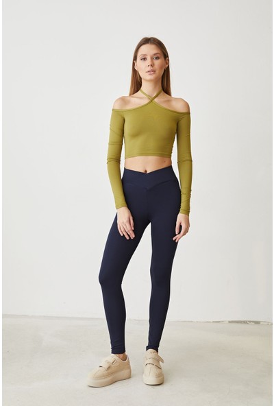 Lime Moda Çarpraz Bel Detay Tayt-Lacivert Lime Moda Çarpraz Bel Detay Tayt-Lacivert