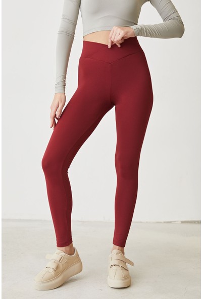 Lime Moda Çarpraz Bel Detay Tayt-Bordo