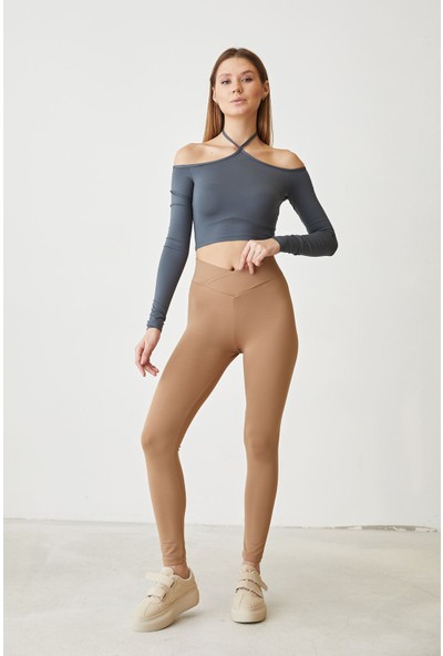 Lime Moda Çarpraz Bel Detay Tayt-Bej Lime Moda Çarpraz Bel Detay Tayt-Bej
