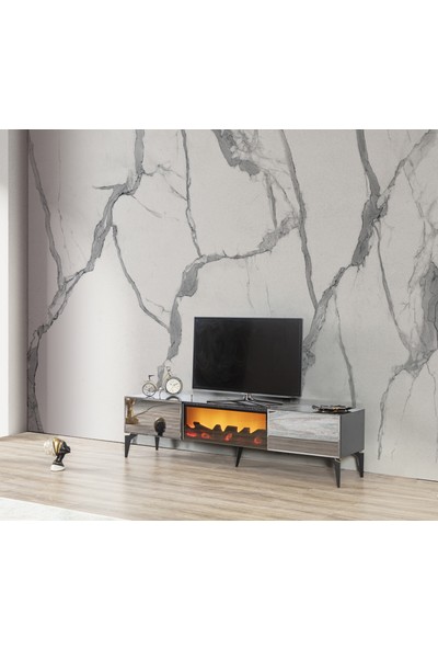 Ensi Home Şömineli Tv Ünitesi Siyah Mermer Tek Alt Ensi Home Şömineli Tv Ünitesi Siyah Mermer Tek Alt