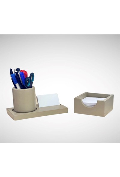 S&D Home El Yapımı Üçlü Beton Ofis Seti Kalemlik Kartvizitlik ve Bloknotluk