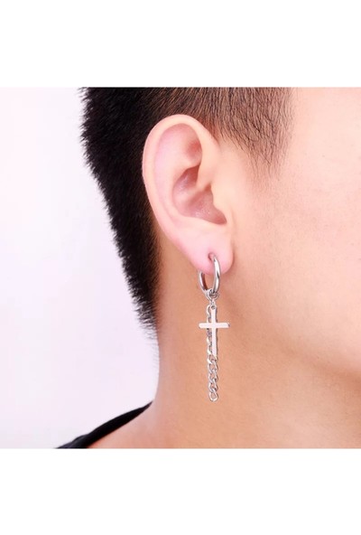 Takıconcept Deliksiz Sıkıştırmalı Haç Sallantılı Titanyum Küpe