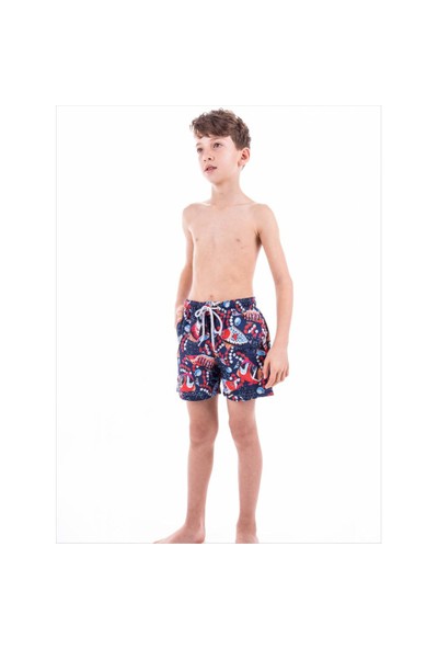 Ayyıldız Er0033 Lacivert-Kırmızı Desenli Erkek Çocuk Şort