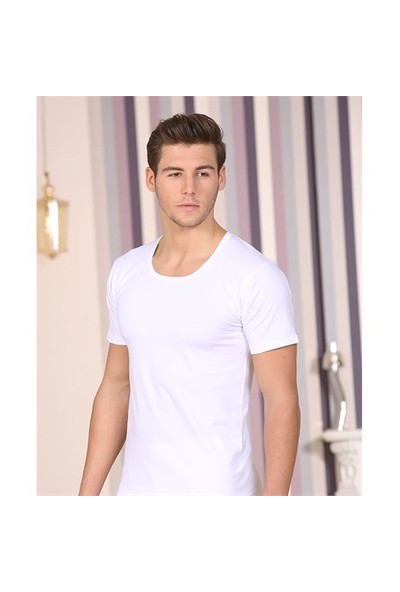 Berrak 6'Lı Paket Bisiklet Yaka Erkek Fanila Beyaz