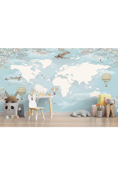 Adalı Dekor Dünya Haritası Çocuk Odası Duvar Kağıdı