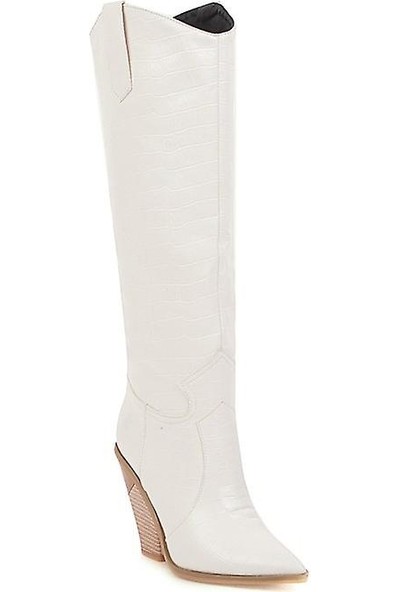 Jessieyou Mall Kadınlar İçin Timsah Baskı Diz Yüksek Sivri Burun Çizmeler (Yurt Dışından)