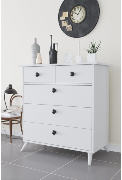 KZY Ülkü Lüks 5 Çekmeceli Şifonyer -Beyaz