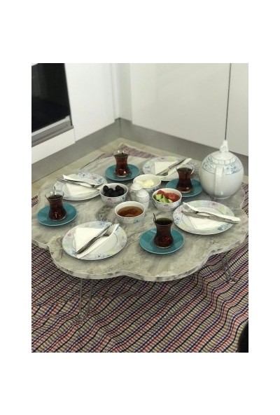 Panayır Gri Mermer Desenli Ahşap Katlanabilir Papatya Yer Sofrası, Yer Masası, Yemek Masası Panayır Gri Mermer Desenli Ahşap Katlanabilir Papatya Yer Sofrası, Yer Masası, Yemek Masası
