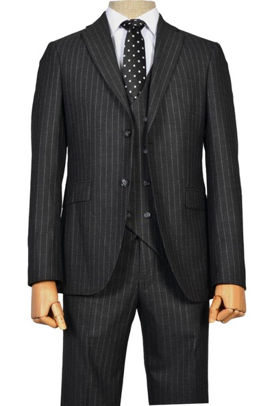 Cengiz İnler Kalın Çizgi Çift Düğme 8 Drop Yelekli Takım Elbise Cengiz İnler Kalın Çizgi Çift Düğme 8 Drop Yelekli Takım Elbise