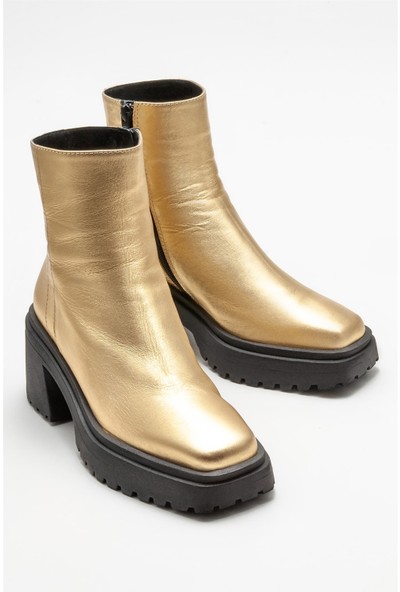 Elle Shoes Gold Deri Kadın Topuklu Bot Elle Shoes Gold Deri Kadın Topuklu Bot