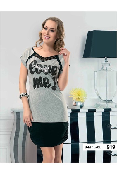 Se-Es Mağaza Derya Kurşun Love Baskılı Tunik Takım 919