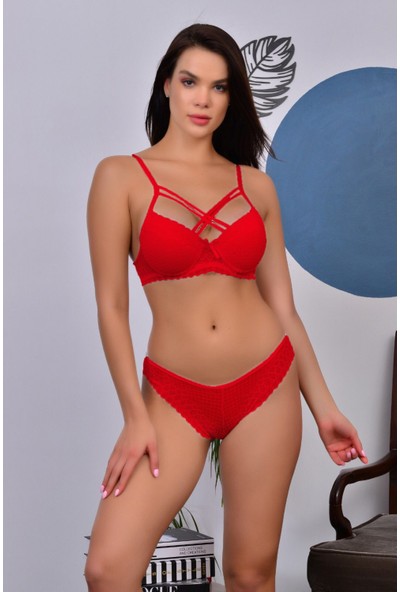 Wiolina Kırmızı Iki Ipli Çapraz Sütyen Takımı