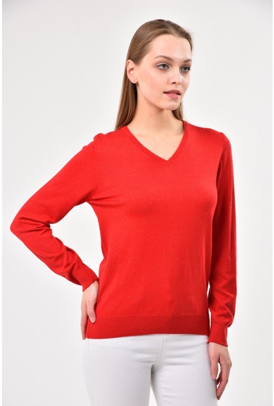 Home Store Triko Simli V Yaka Kırmızı Home Store Triko Simli V Yaka Kırmızı