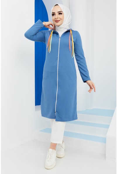 İmaj Butik Boydan Fermuarlı Iki Iplik Tesettür Kap/indigo İmaj Butik Boydan Fermuarlı Iki Iplik Tesettür Kap/indigo