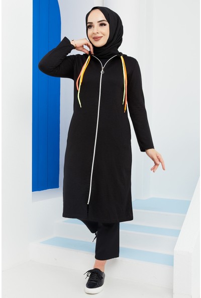 İmaj Butik Boydan Fermuarlı Iki Iplik Tesettür Kap/siyah İmaj Butik Boydan Fermuarlı Iki Iplik Tesettür Kap/siyah