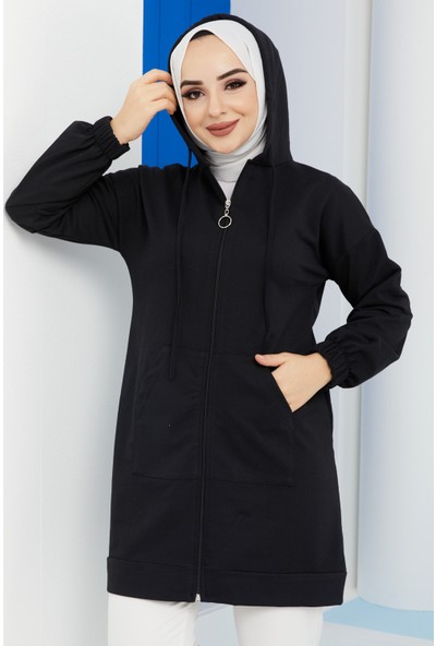 İmaj Butik Önden Fermuarlı Iki Iplik Tesettür Kap/siyah İmaj Butik Önden Fermuarlı Iki Iplik Tesettür Kap/siyah