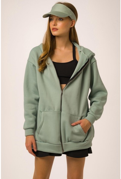 Runever Kadın Kapüşonlu Pamuklu Fermuarlı Oversize Sweatshirt 1214 Runever Kadın Kapüşonlu Pamuklu Fermuarlı Oversize Sweatshirt 1214