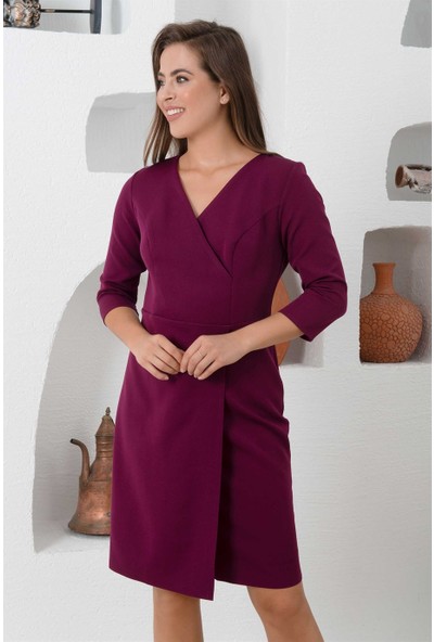 Carmen Mürdüm Krep Yarım Kol Büyük Beden Abiye Elbise