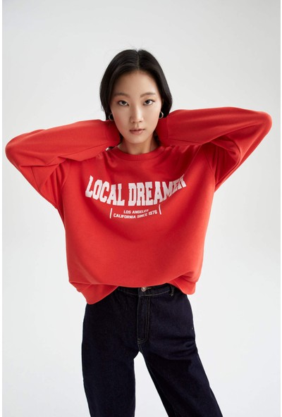 DeFacto Regular Fit Slogan Baskılı Bisiklet Yaka Sweatshirt X0131AZ22SP