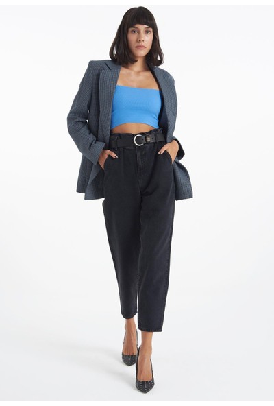 Cross Jeans Ariana Siyah Beli Lastikli Mom Fit Jean Pantolon C 4525-057