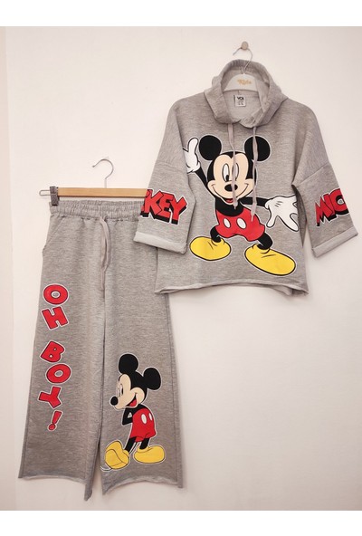 Voi Kids Kız Çocuk Mıckey Mouse Baskılı Bol Paça Gri Eşofman Takımı