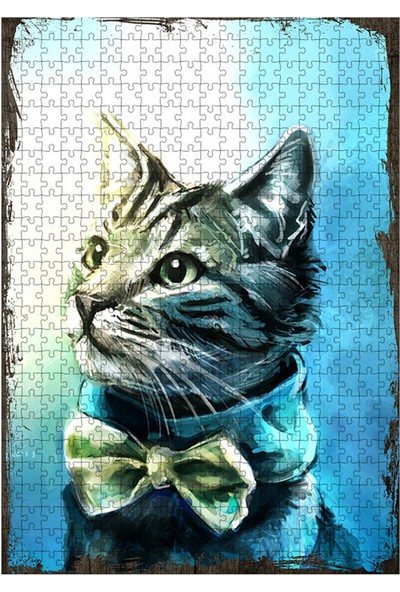Tablomega Ahşap Puzzel Papyonlu Sevimli Kedi 500 Parça 50*70 cm