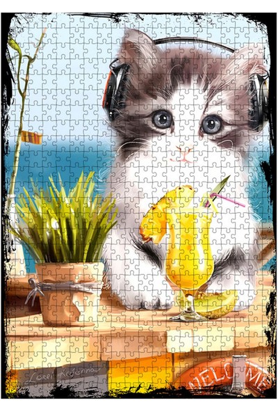Tablomega Ahşap Puzzel Kokteyl Içen Kedi 500 Parça 50*70 cm