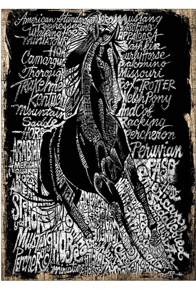 Tablomega Ahşap Puzzel Siyah Yazılı At 255 Parça 35*50 cm