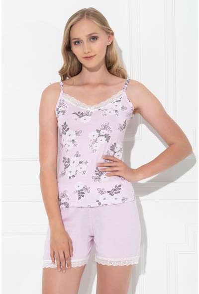 Eminna Kadın Penye Şortlu Pijama Takımı Çiçek Baskılı