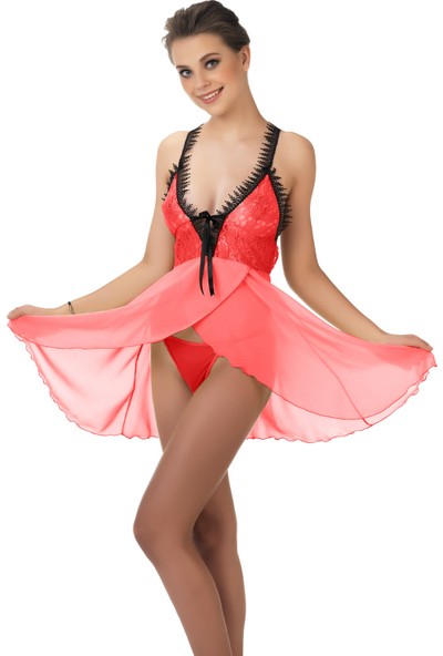 Eminna Babydoll Dantelli Tül Gecelik Fantazi Giyim