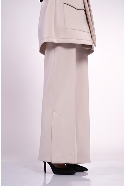 Thesetthur Scuba Kumaş Paça Yırtmaç Detaylı Ispanyol Paça Merlin Pantolon Taş