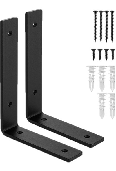 Arzor Home 2'li Set Siyah Metal Duvar Rafı Ayakları, Ters L Raf Demiri ve Vida Seti (25 cm ve Üzeri Derinlikteki Raflar Için) Arzor Home 2'li Set Siyah Metal Duvar Rafı Ayakları, Ters L Raf Demiri ve Vida Seti (25 cm ve Üzeri Derinlikteki Raflar Için)
