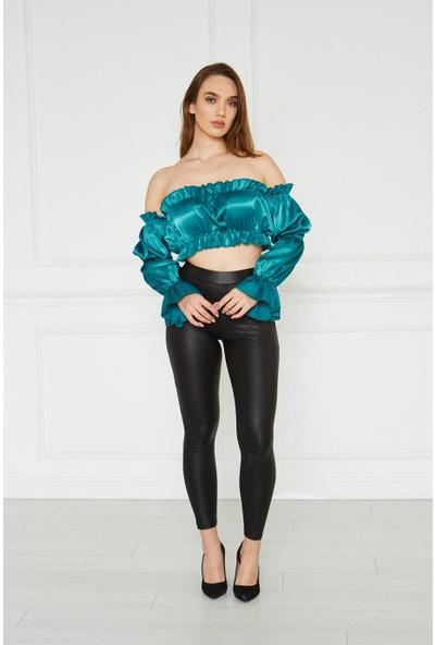 ALV Fashion Lila Balon Kol Crop Bluz