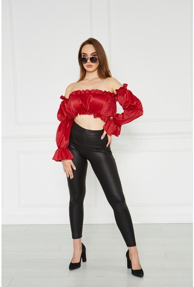 ALV Fashion Lila Balon Kol Crop Bluz