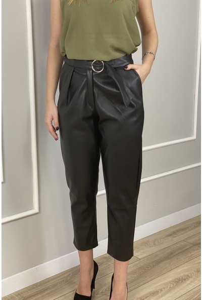 Axxel Güler Tekstil Tokalı Deri Pantolon 25435 Siyah