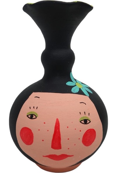 Arienel El Yapımı Seramik Vazo Siyah Saçlı Kadın