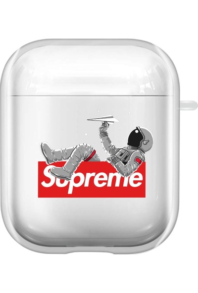 Bilişim Aksesuar Supreme Astranot Desenli Şeffaf 1. ve 2. Nesil AirPods Kılıfı
