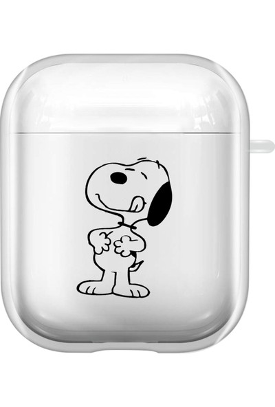 Bilişim Aksesuar Snoopy Dog Desenli Şeffaf 1. ve 2. Nesil AirPods Kılıfı