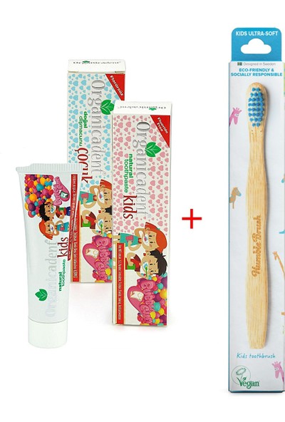 Humble Brush Bambu Diş Fırçası (Mavi) + Doğal Çocuk Diş Macunu