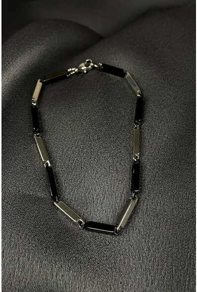 Mooni Accessories Tasarım Bambu Kesim 316L Gümüş ve Siyah Renk Paslanmaz Çelik Bileklik Mooni Accessories Tasarım Bambu Kesim 316L Gümüş ve Siyah Renk Paslanmaz Çelik Bileklik