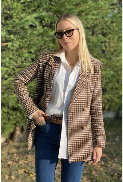 Axxel Güler Tekstil Pitikareli Blazer Ceket 3125 Kahverengi Axxel Güler Tekstil Pitikareli Blazer Ceket 3125 Kahverengi