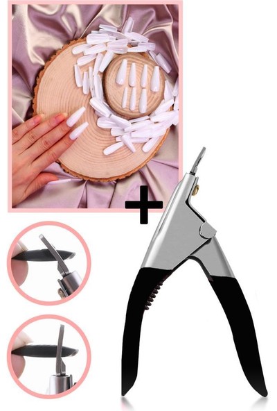 Mujgan 2'li Set 100'LÜ Beyaz Takma Tırnak T7 ve Protez Takma Tırnak Kesme Makası